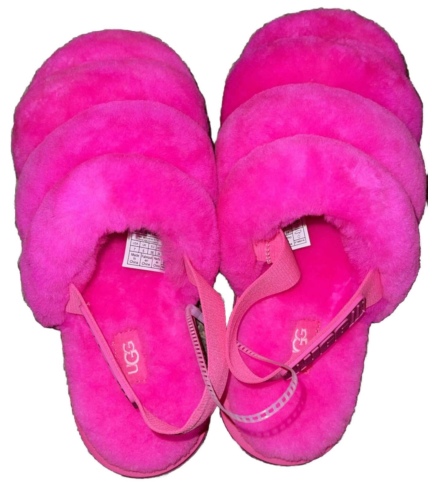 Ugg Womens Taffy Pink Fluff Yeah Slide Slippers Fur Hot Pink Sz US 7 EU ...