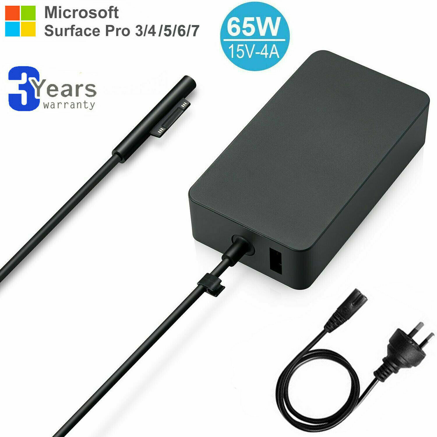 For Microsoft Surface Pro 9 8 7 3 4 5 6 Power Adapter 65W/44W/36W ...
