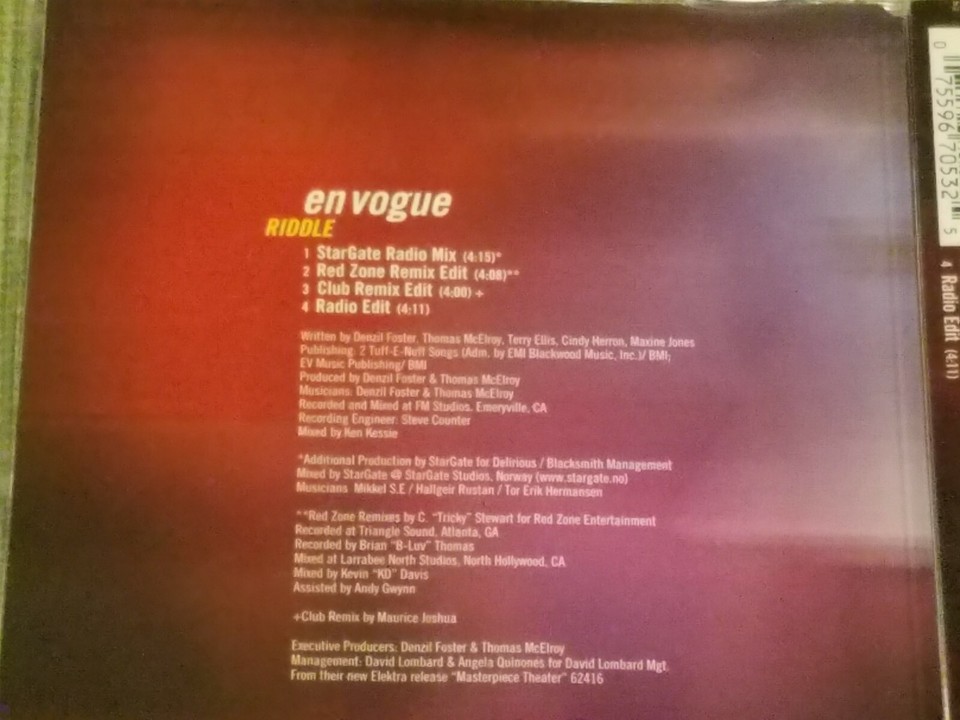 EN VOGUE RIDDLE 4 TRACK IMPORT REMIX CD FREE SHIPPING 75596705325 | eBay