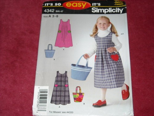 👼🏻 SIMPLICITY #4342 - GIRLS ~EASY~ SUMMER DRESS - JUMPER & TOTE PATTERN ...