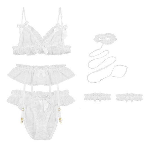 Sexy Lingerie Set 6 Pieces Bra Panty With Garter Belt Leg Rings And