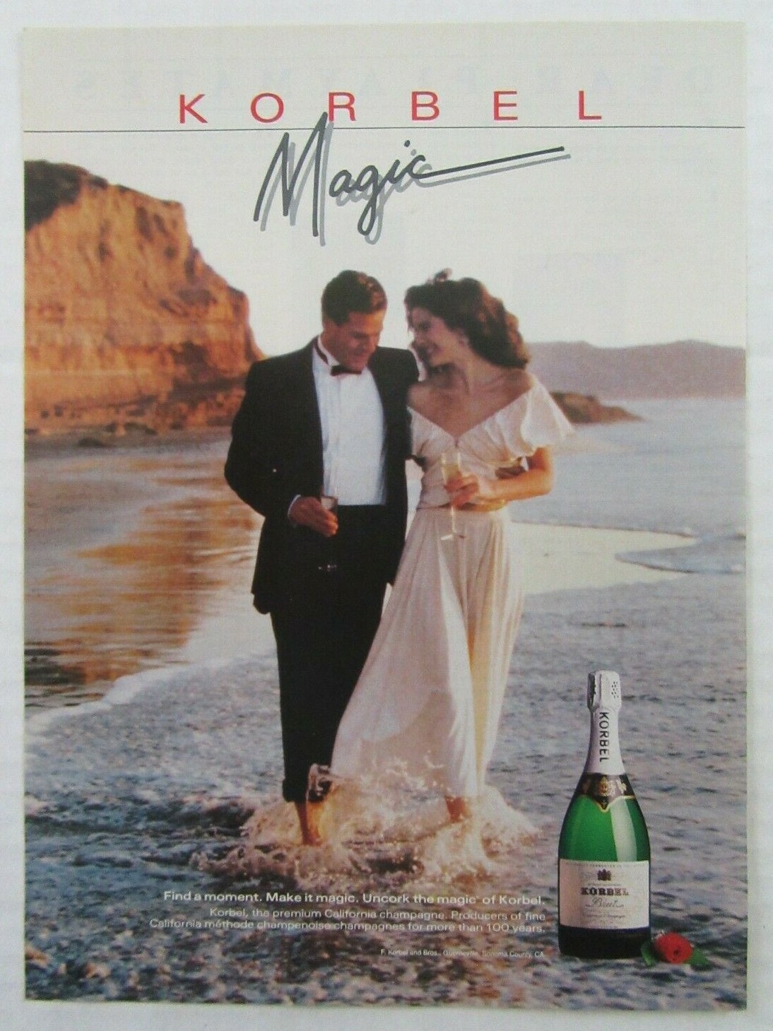 1988 KORBEL Brut California Champagne Couple Walking Beach Magazine Ad ...