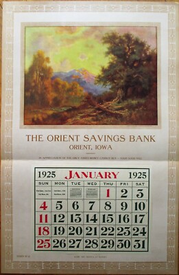 Orient, IA 1925 Advertising Calendar / 16x25 Poster: Orient Savings ...