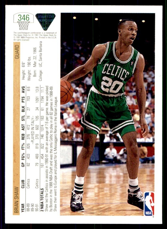 1991-92 Upper Deck Brian Shaw Boston Celtics #346 | eBay