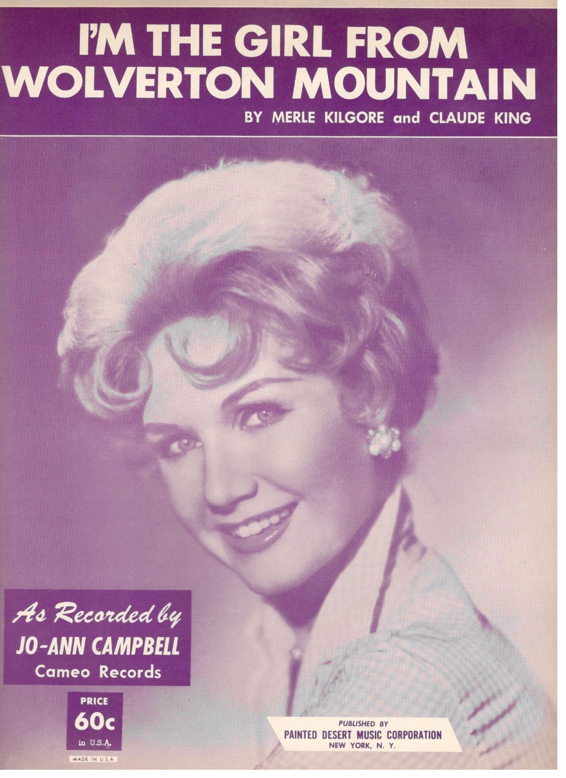 JO-ANN CAMPBELL-I'M THE GIRL FROM WOLVERTON MOUNTAIN PIANO/VOCAL SHEET ...