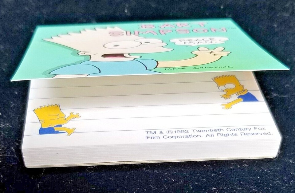 Vintage Bart Simpson 1992 "PEACE MAN" lined Note Pad 3"x3,25" BLUE ...