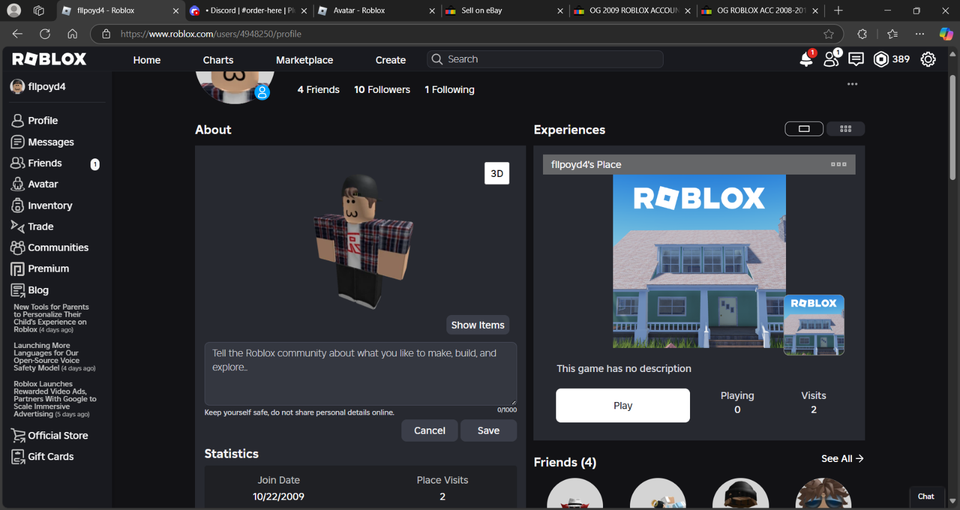 OG 2009 ROBLOX ACCOUNT WITH ROBUX (MSG ON DIS; @7b1ue) | eBay