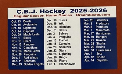2025-2026 COLUMBUS BLUE JACKETS Schedule 🏒 Hockey Sked NEW‼️ COOL CARD ...