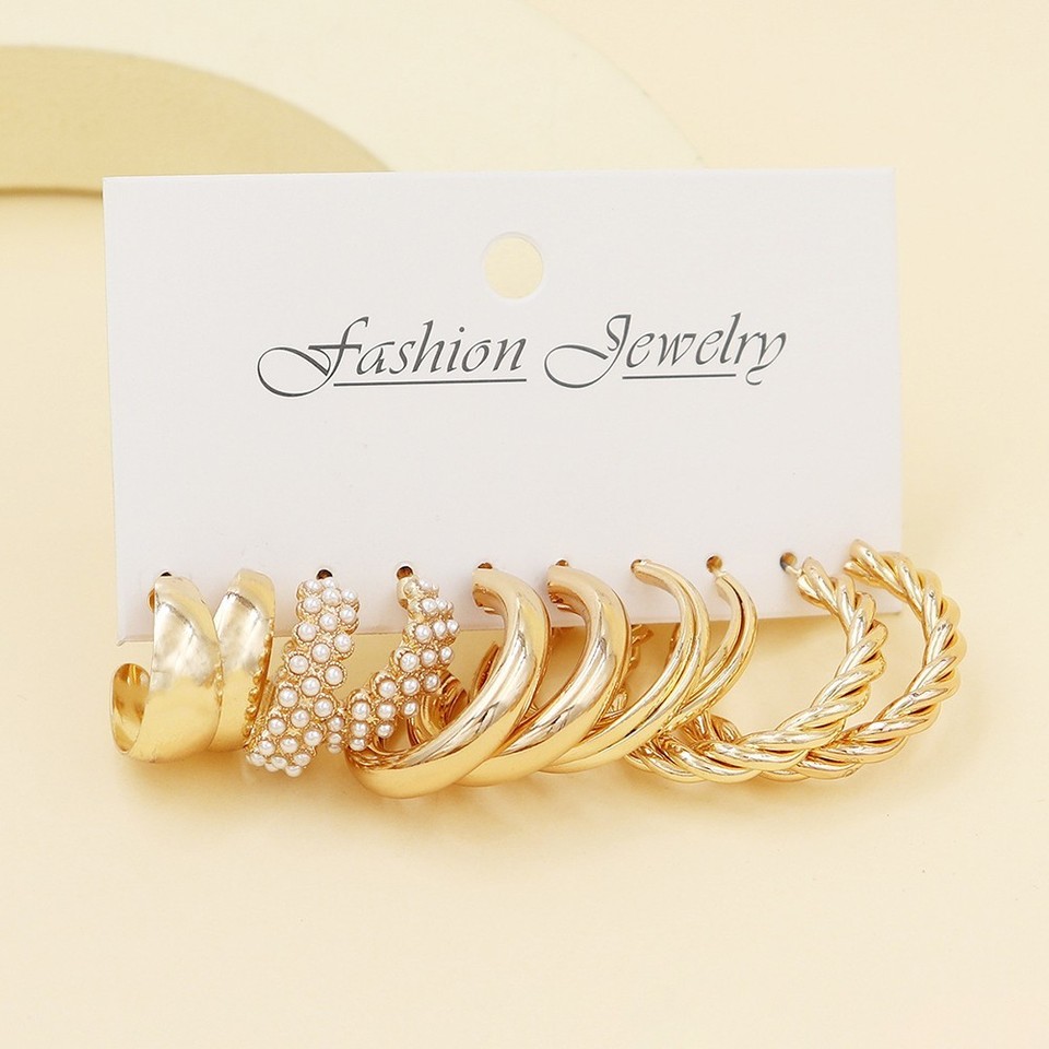 Gold Circle Pearl Earrings Set Lightweight Metal Jewelry for Daily and ...