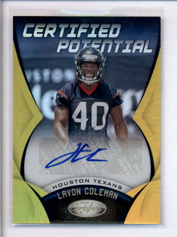 LAVON COLEMAN 26018 PANINI CERTIFIED GOLD ROOKIE AUTOGRAPH AUTO #25/25 ...