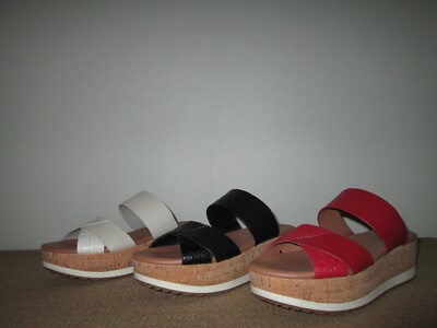 New BARETRAPS Whitlie Wedge Cork Midsole Slide Sandals Red, Ivory Black ...