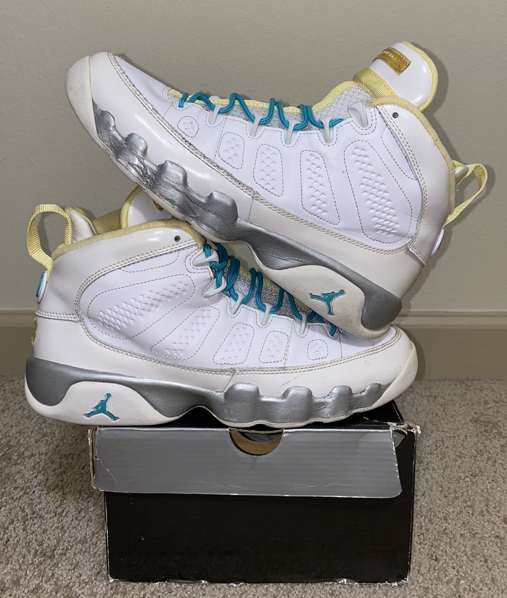Nike Air Jordan 9 Retro 7Y White Turquoise Metallic Silver Nike Air Jordan 9 Retro 7Y White Turquoise Metallic Silver