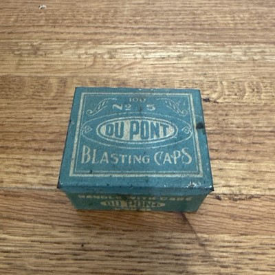 Vintage Tin DuPont Blasting Powder Cap Tin 100 No 5 - Empty Rare Blue ...