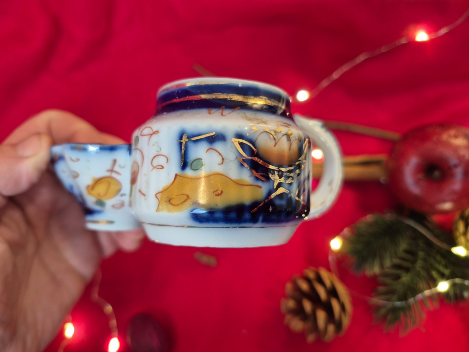 Antique Flow Blue Salt & Pepper Set Dark Blue & White with floral dish ...