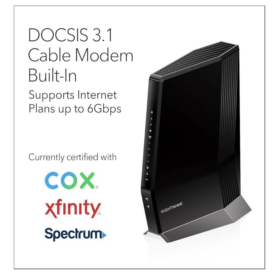 Netgear Nighthawk AX8 - AX6000 cax80 Cable Modem, Built-in WiFi 6 ...