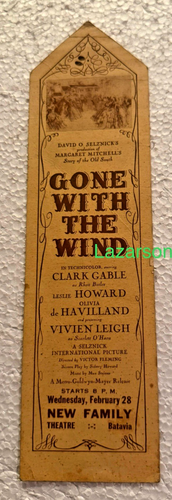 GONE WITH THE WIND RARE BOOKMARK 1940 VIVIEN LEIGH CLARK GABLE MARGARET ...