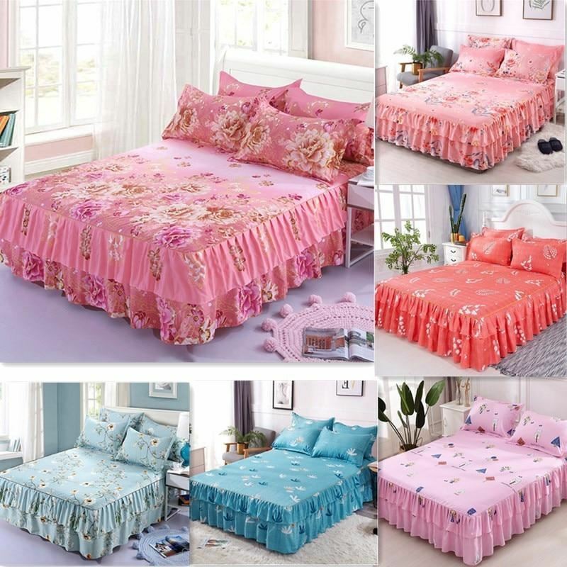 Floral Bed Skirt Fitted Sheet Cover Graceful Bedspread Double Lace Ebay