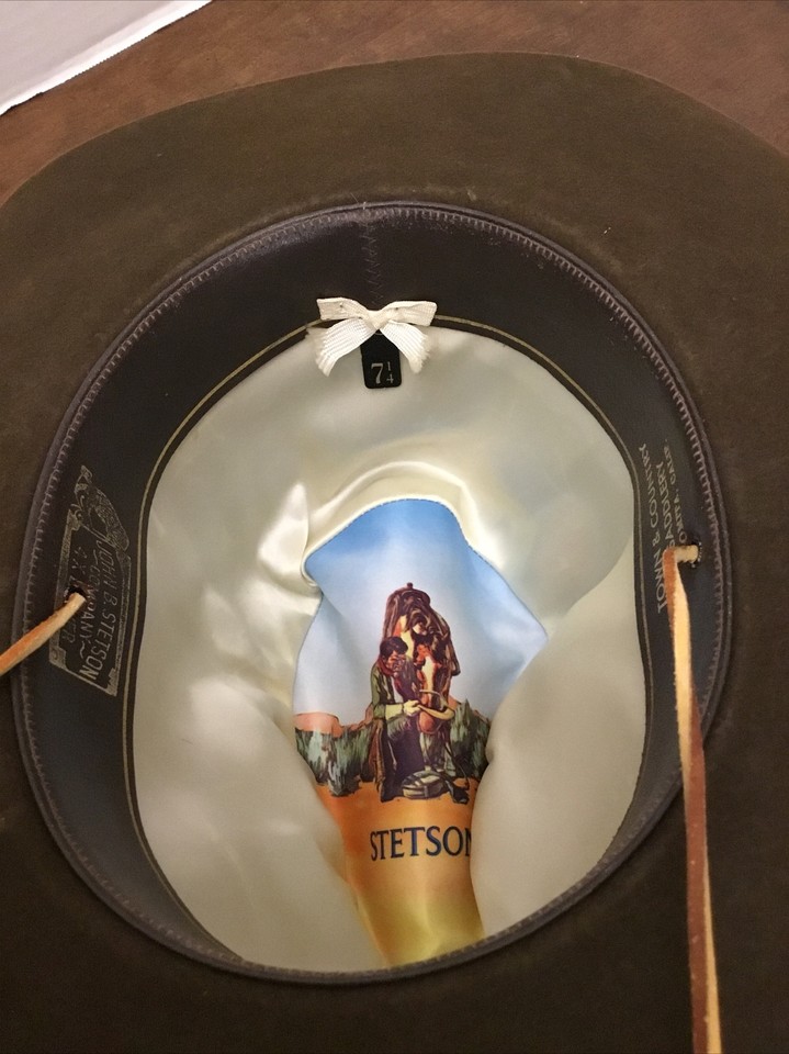 John B Stetson 4X Beaver Brown Cowboy Hat 7-1/4 W/ JBS Hat Pin Town ...