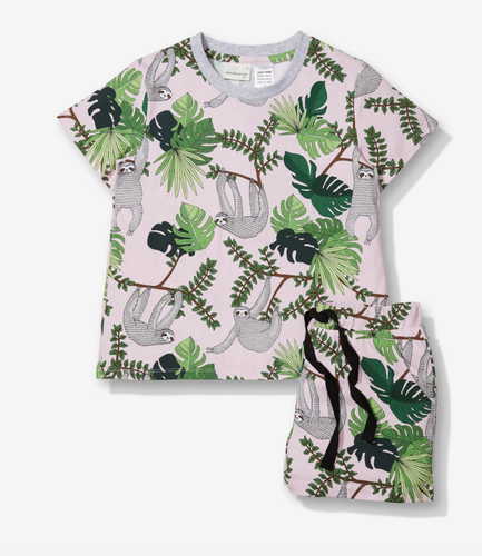 NEW PETER ALEXANDER PINK SLOTH PJ SET TOP & SHORTS IN POUCH JNR 2 RRP ...
