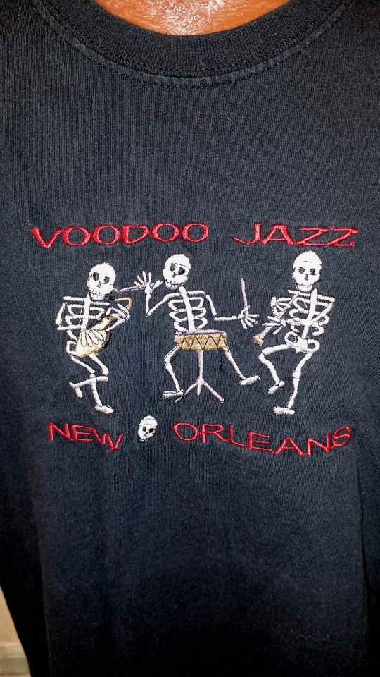 Vintage Voodoo Jazz New Orleans Skeletons Men's XL Black Short Sleeve T-Shirt. | eBay