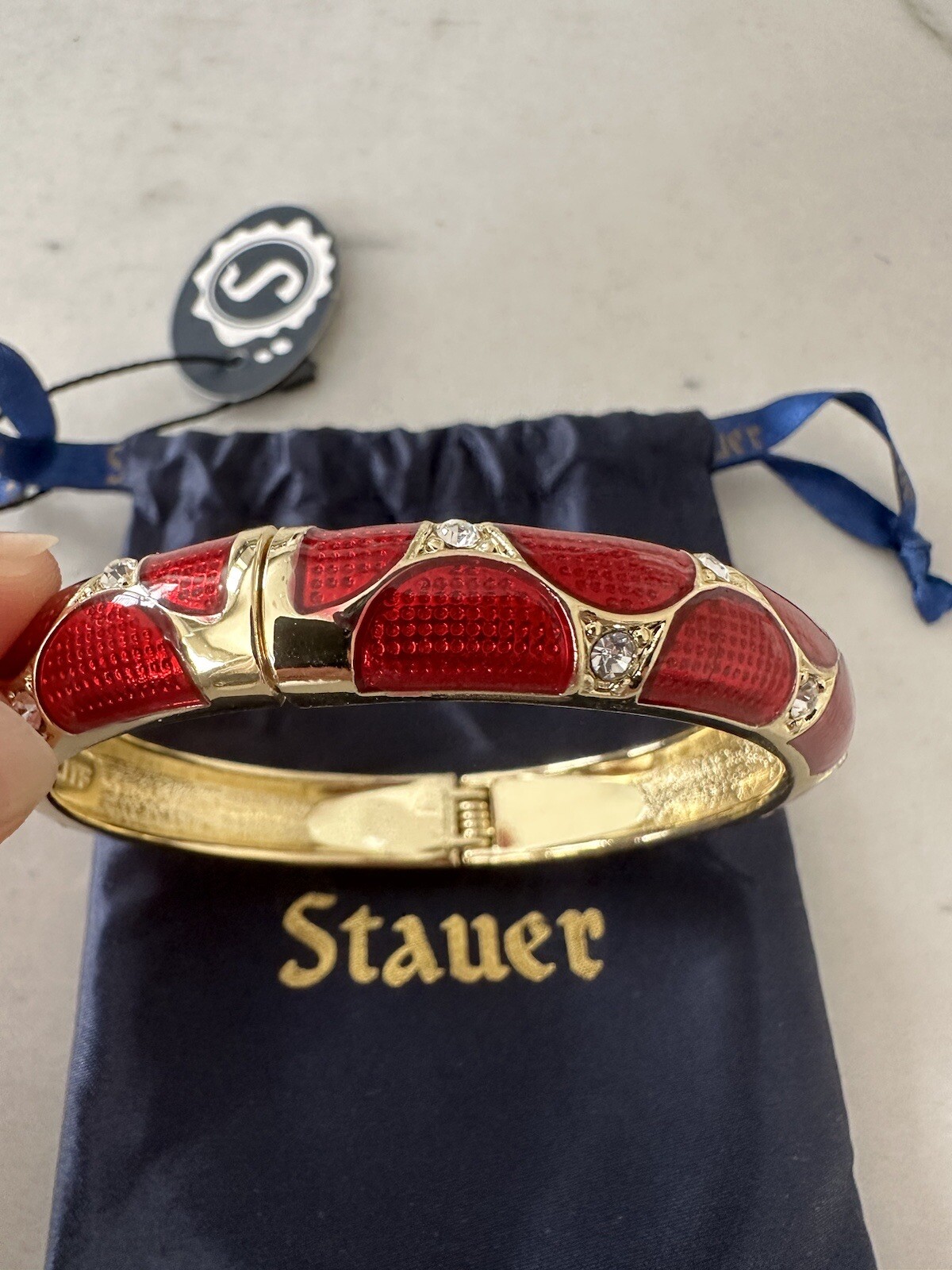 Stauer Bangle Bracelet Jewel Toned Ruby Red Enamel with Gold New With ...