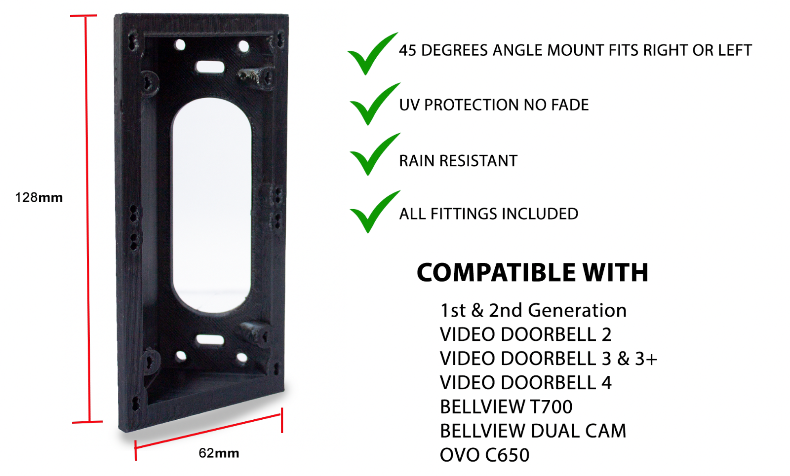 Ring 45° Corner Mount Bracket For Ring 1st, 2nd Gen, Doorbell 2 ,3, 4 ...