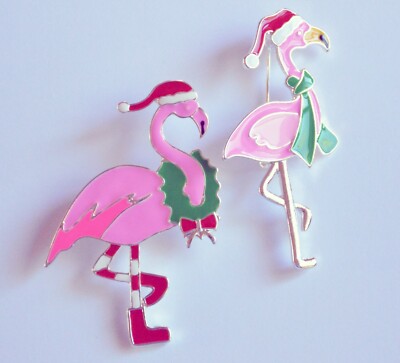 Christmas Flamingo w Santa Hat Pin / Silver-tone / Holiday Brooch | eBay