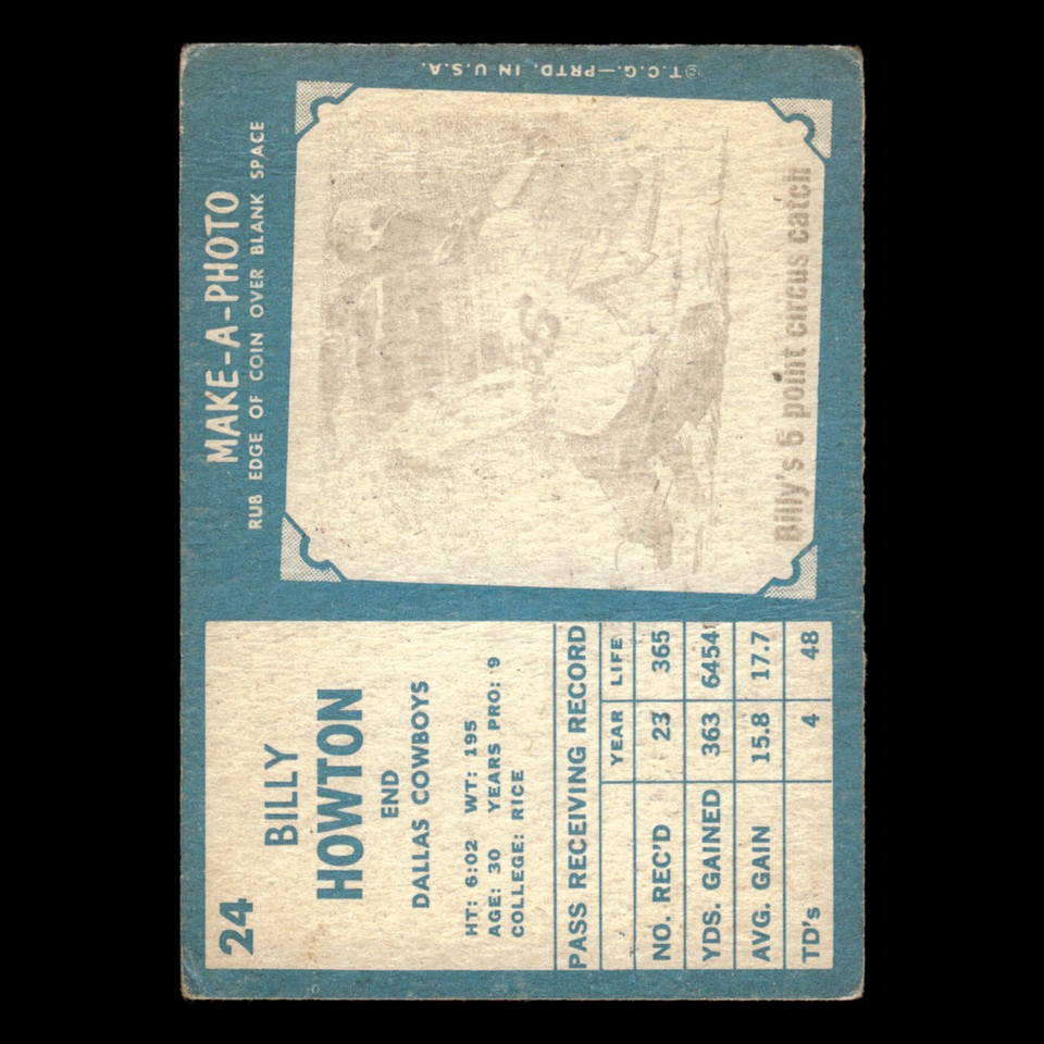 Billy Howton #24 1961 Topps Dallas Cowboys Football Card NFL EX | eBay