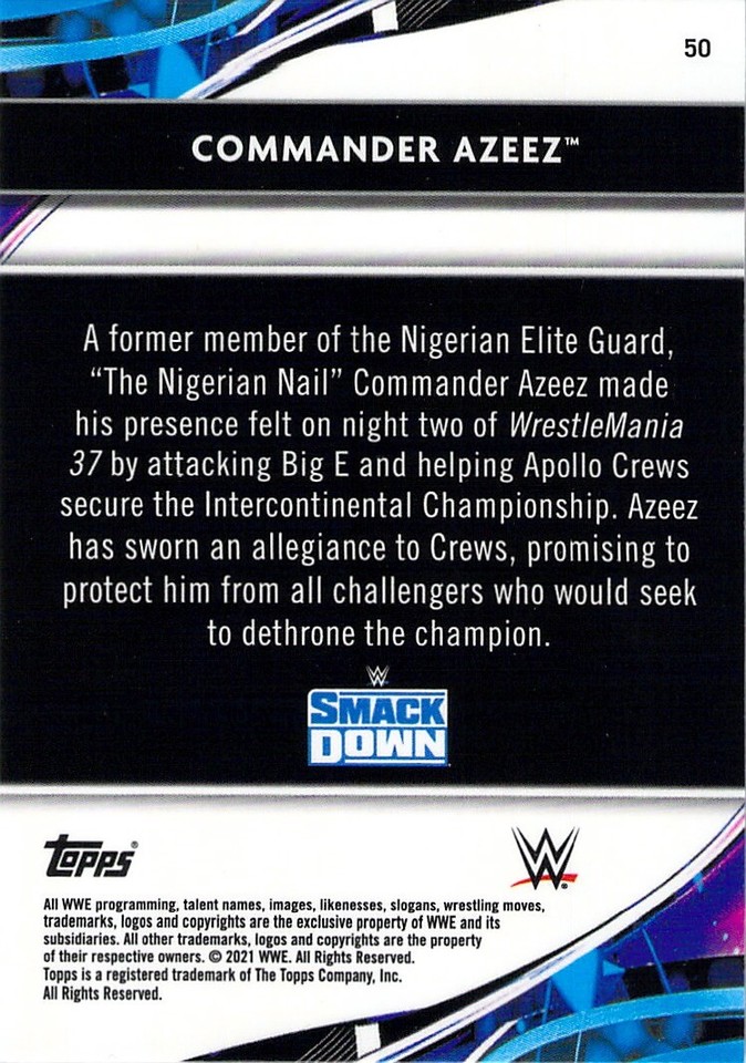 Commander Azeez 2021 Topps Finest WWE Wrestling Smack Down Chrome Base ...