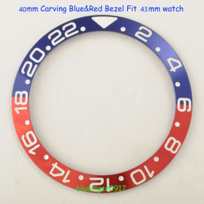 Carving 40mm Blue & Red Bezel Insert for Parnis Bliger 43mm GMT Watches ...