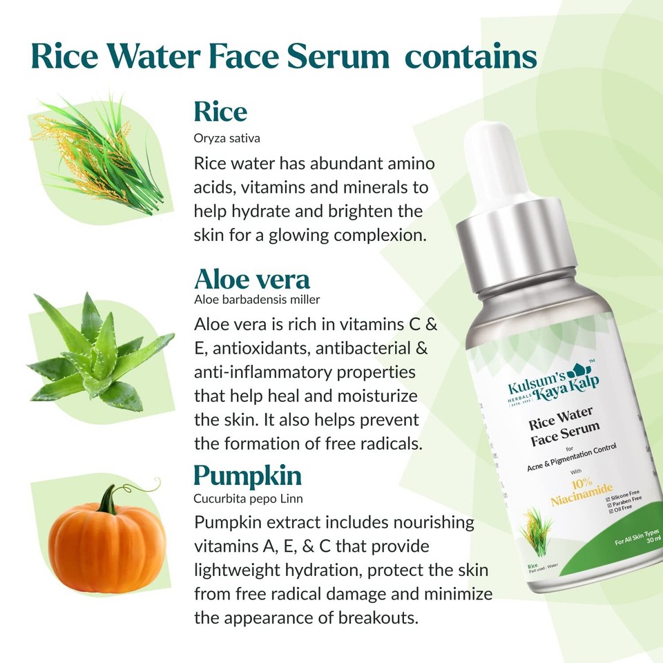Kulsums Kaya Kalp Herbals Rice Water Face Serum For Men And Women 30ml ...