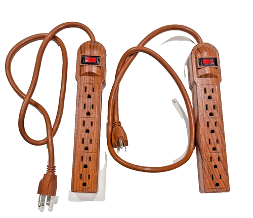 TWO Vintage Woodgrain 6-Outlet Power Strip Surge Protectors power ...