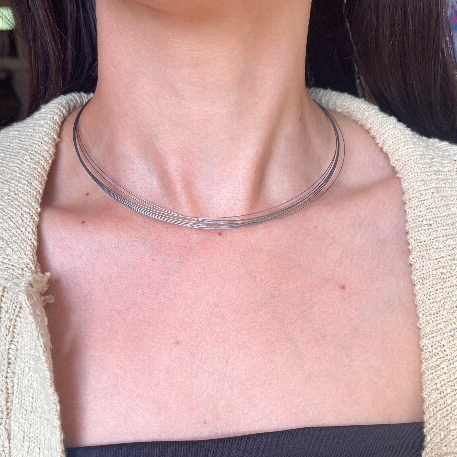 Stainless Steel Stiff Neck Wire Cable Chain Collar Necklace 10-Strand ...