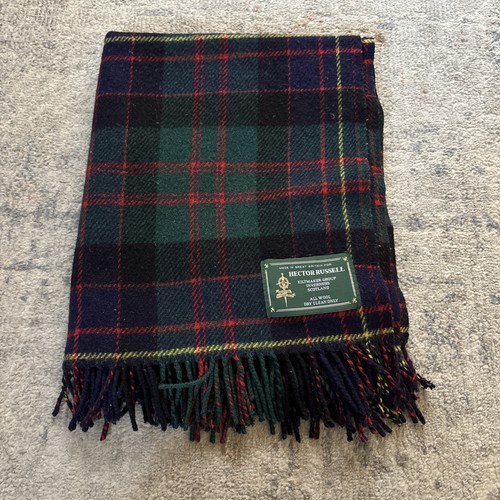 Hector Russell Scotland Wool Green Tartan Plaid Blanket Scarf Fringe 56 ...