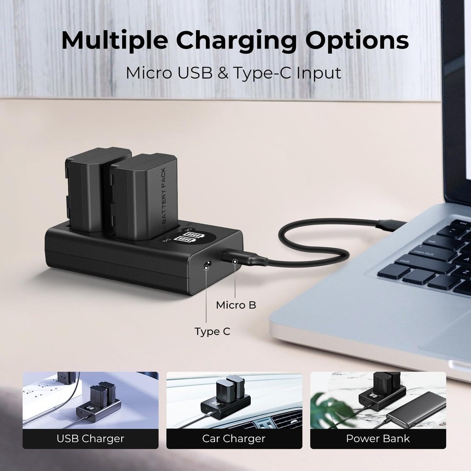 K&F Concept NP-FZ100 Dual USB Battery Charger for Sony A6700 A7iv, A7C ...