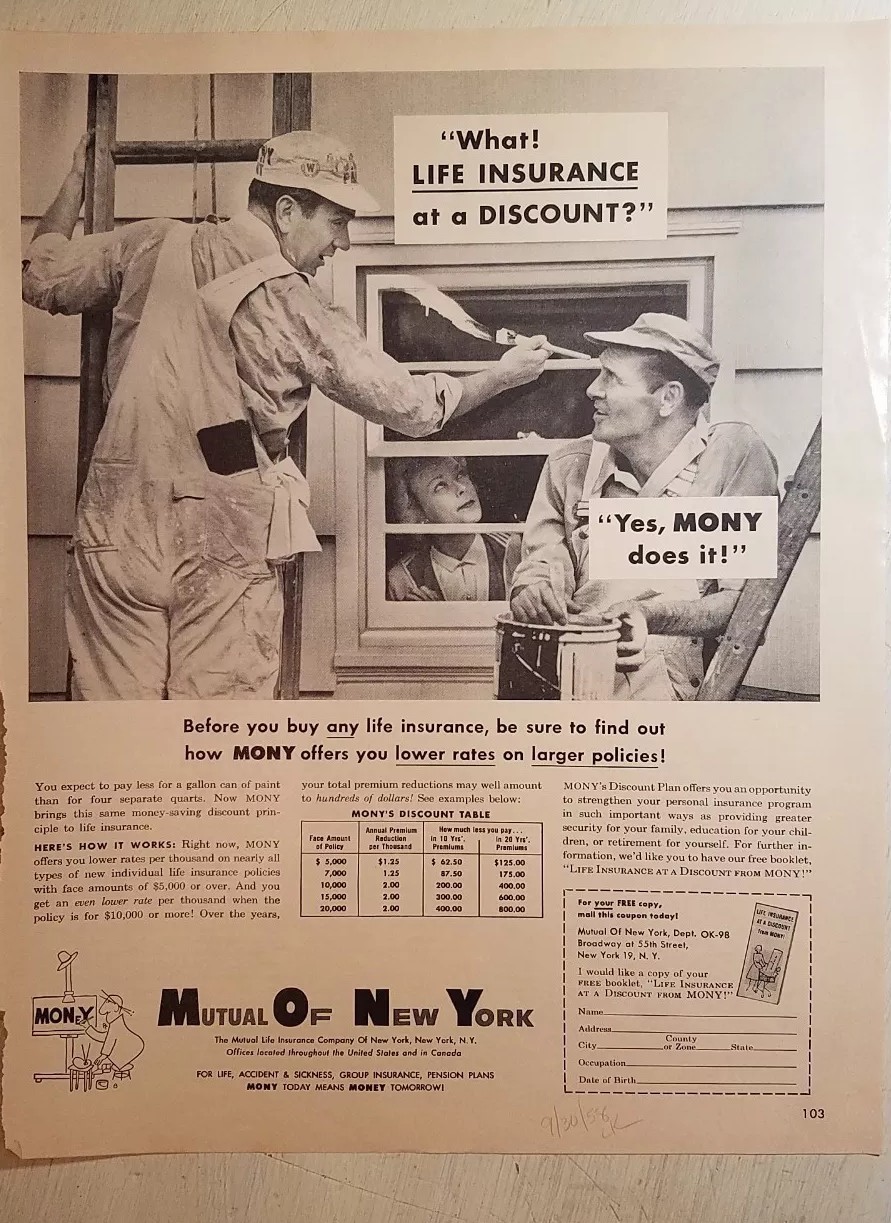 1958 MONY Mutual of New York Life Insurance House Painters ladder ad | eBay