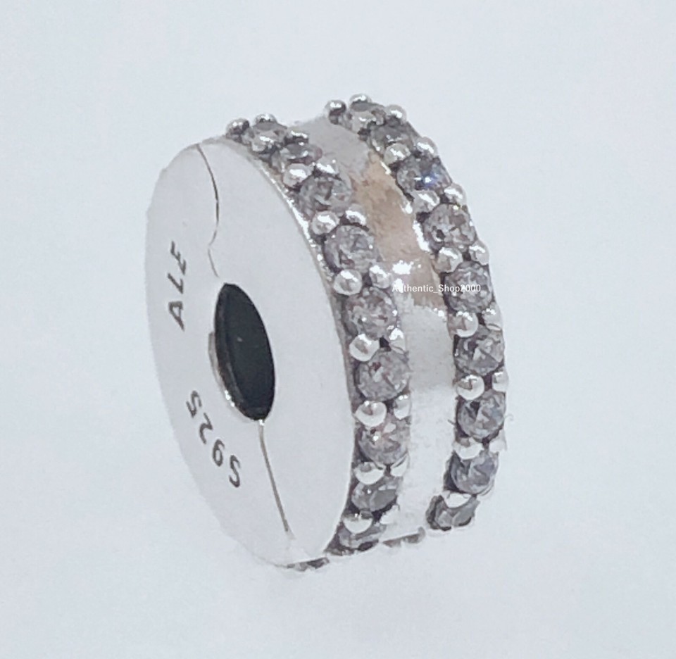 NEW 100% Authentic PANDORA 925 Double Lined Pave Clip Charm Pendant ...
