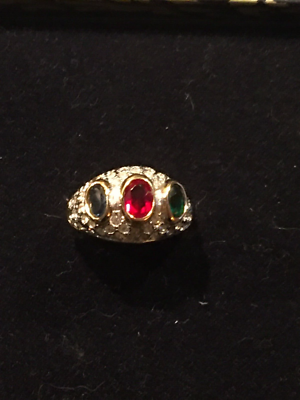 Vintage Ivana Trump Goldtone Red, Green, Blue & Pave Crystal Stone Ring ...