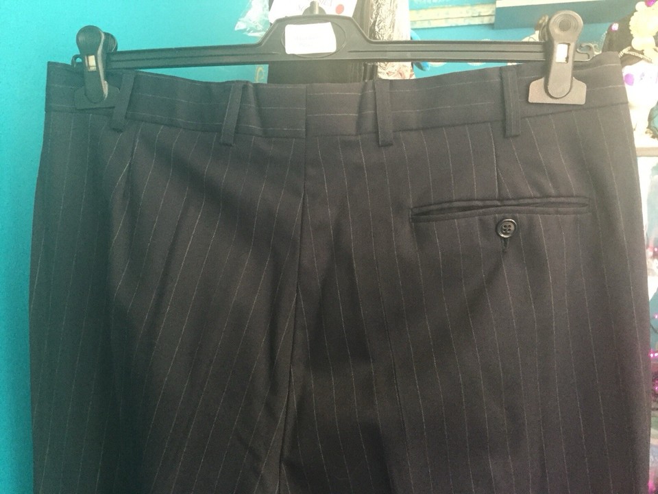 Jeremy Strauss Navy Pinstriped Two-Piece Wool Suit 42” Jacket 36R ...