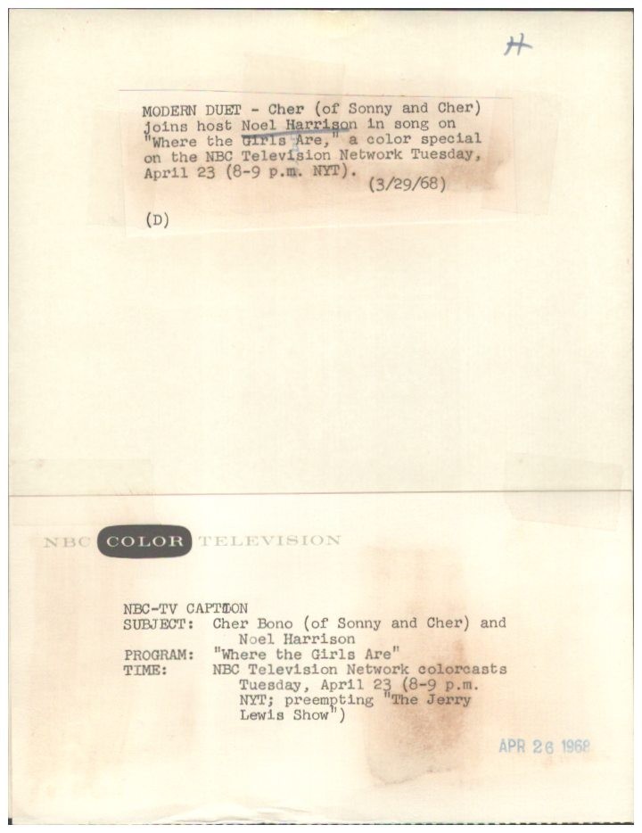 C518/ Cher und Noel Harrison Pressefoto 1968 23 x 18 cm | eBay