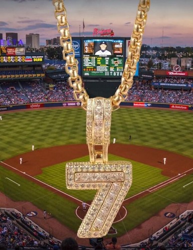 Boys Mens Baseball 14K Gold Plated Iced Number Pendant Chain Drip ...