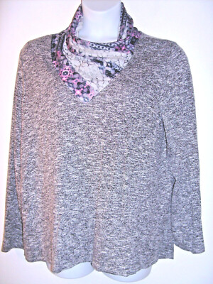 Alchemy Thread Size XL Black & White Pullover W/Faux Lace Scarf | eBay