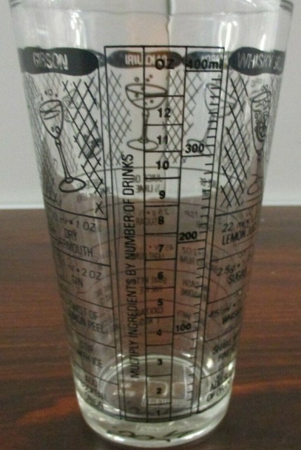 Drink measurement glass with directions for basic bar drinks, Clear ...