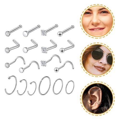 18 Pcs Nose Stud Ring Miss Men and Women Rings Hoops Stainless Steel ...