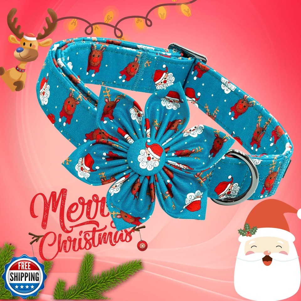 Lionheart glory Dog Collar with Flower Christmas Deer Blue Dog Co | eBay