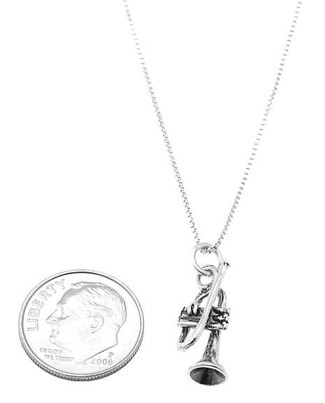 Sterling Silver 3D Trumpet Musical Instrument Charm Necklace (with ...