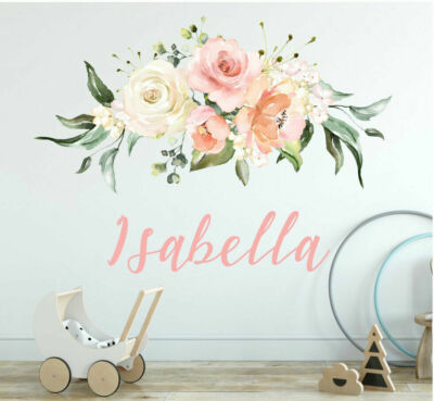 Personalised Custom Name Rose Flower Wall Sticker Baby Home Decor Girls ...