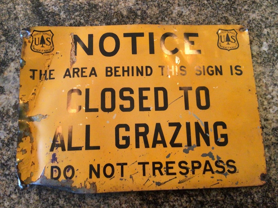 Old USFS US Forest Forestry Service ”CLOSED TO ALL GRAZING” Metal Sign ...