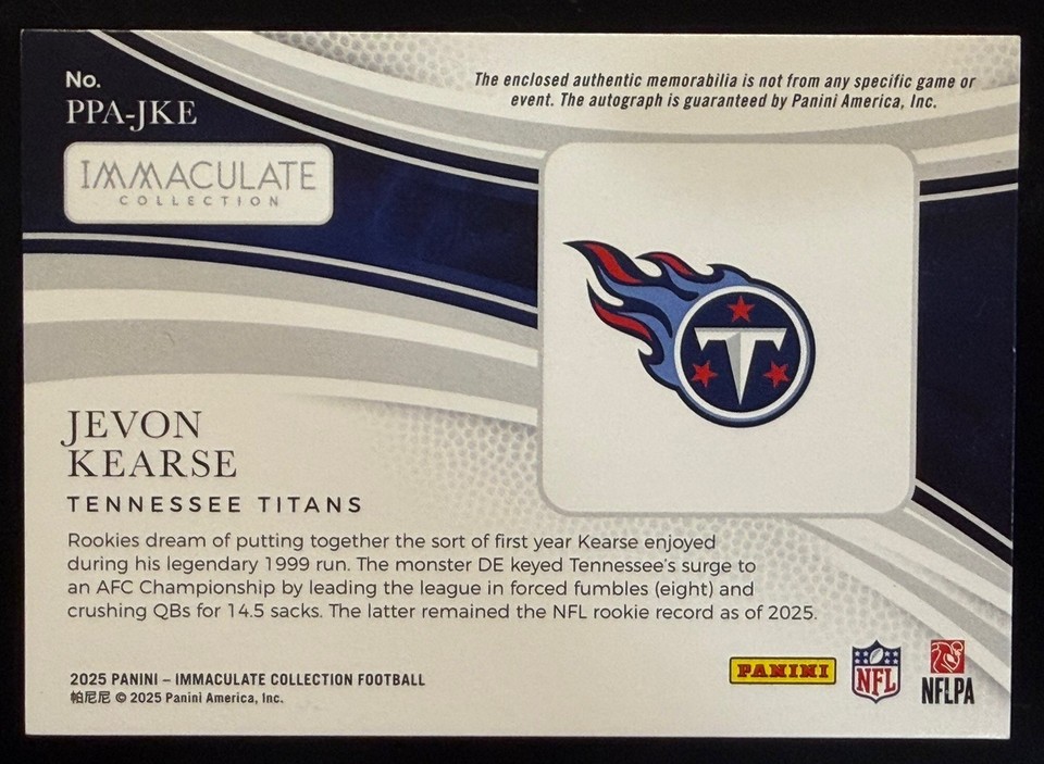 JEVON KEARSE 2025 IMMACULATE PREMIUM PATCH AUTOGRAPH AUTO /99 Q6118 | eBay