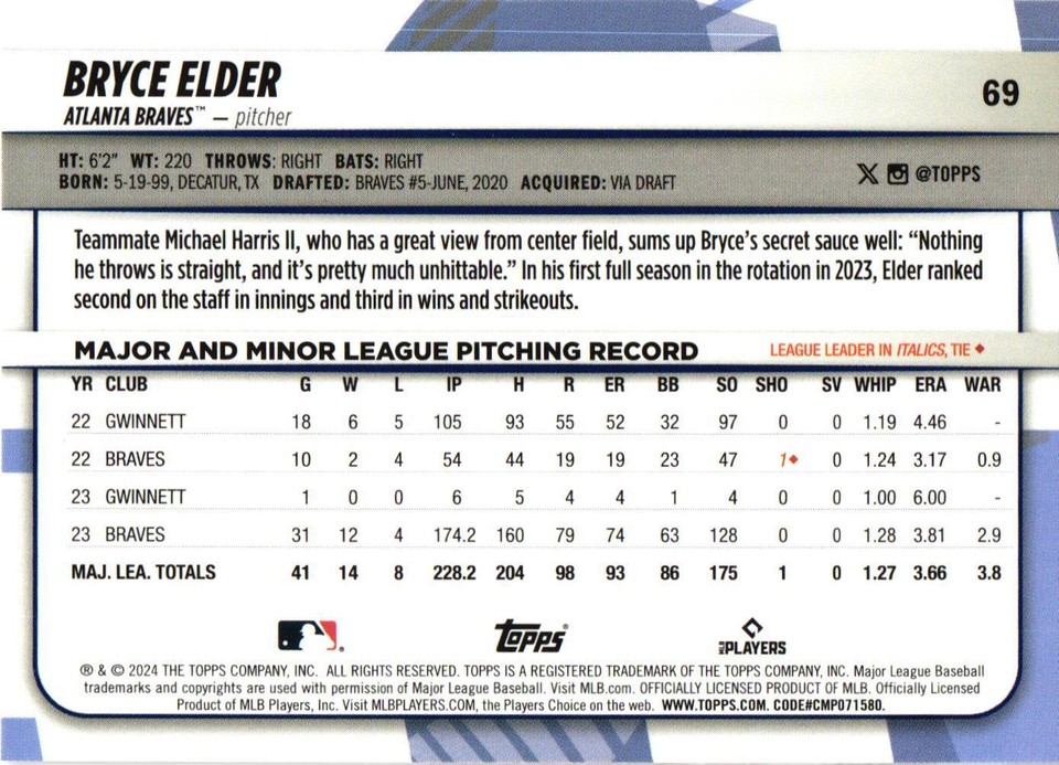 2024 Topps Big League #69 Bryce Elder | eBay